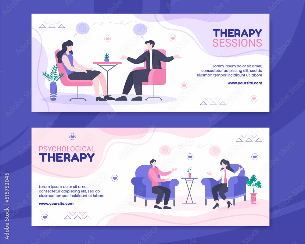 Psychology Horizontal Banner Template Flat Cartoon Background Vector ...