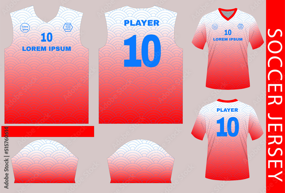 soccer jersey design template with sewing pattern and mockup Stock ...
