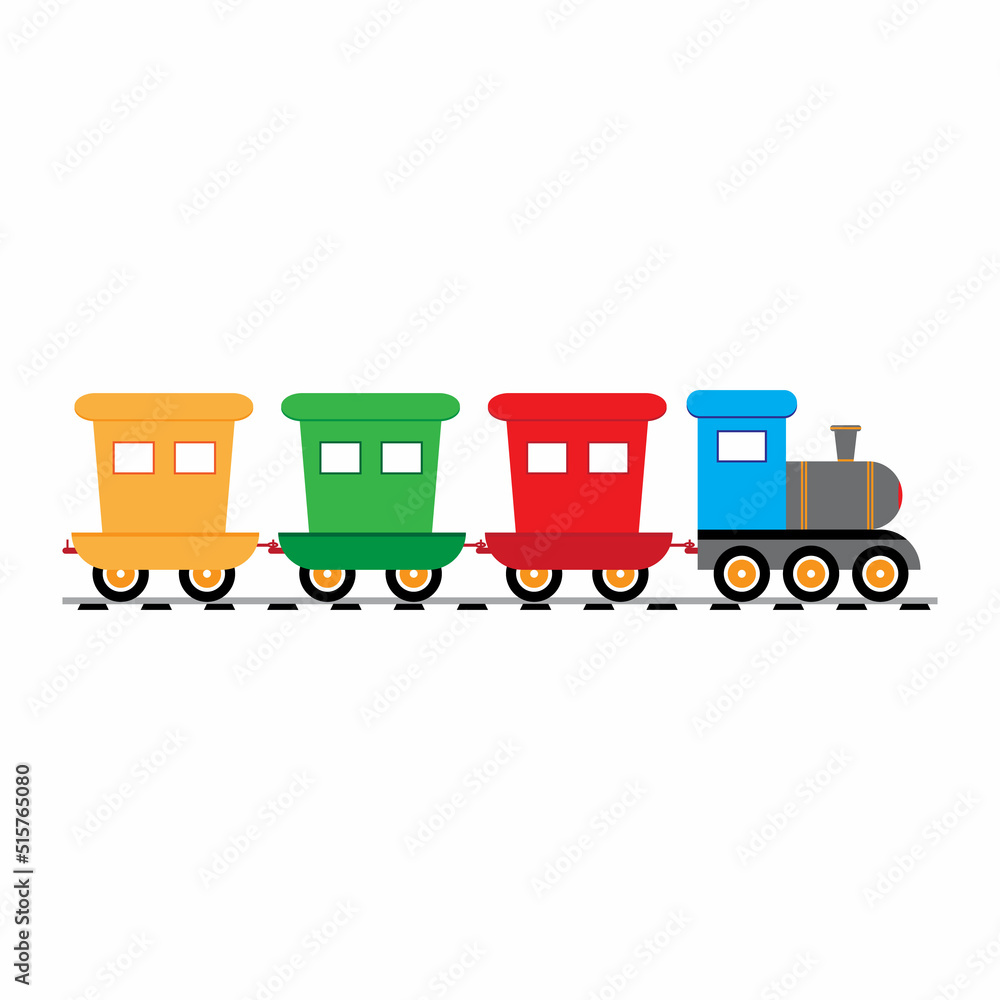 Train toy. Locomotive for kids. Cartoon engine, wagon, wheels, and ...