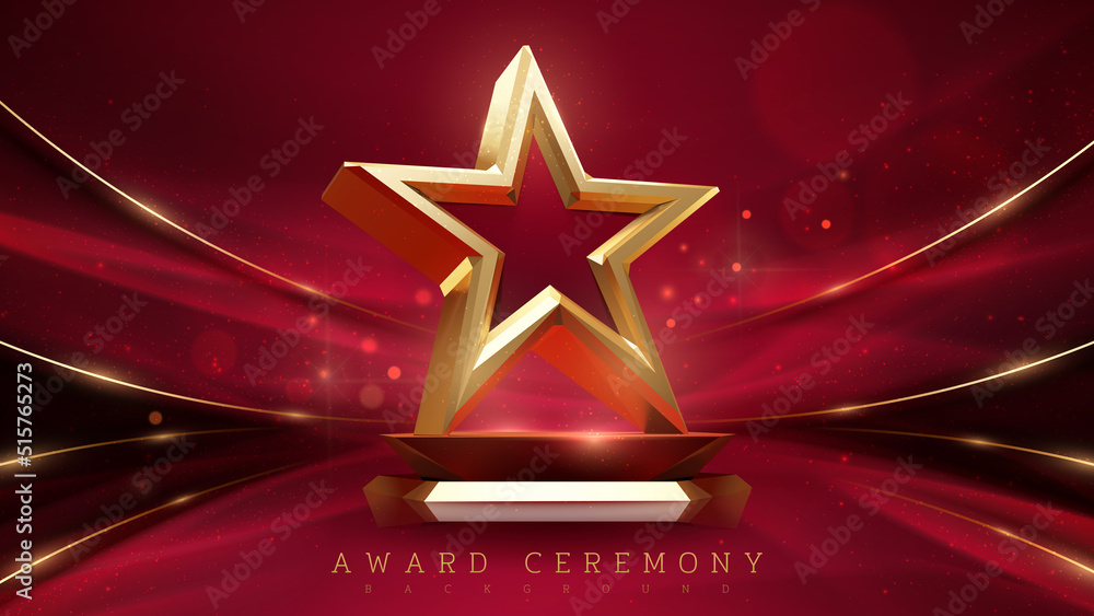 Award ceremony background with 3d gold star element and glitter light ...