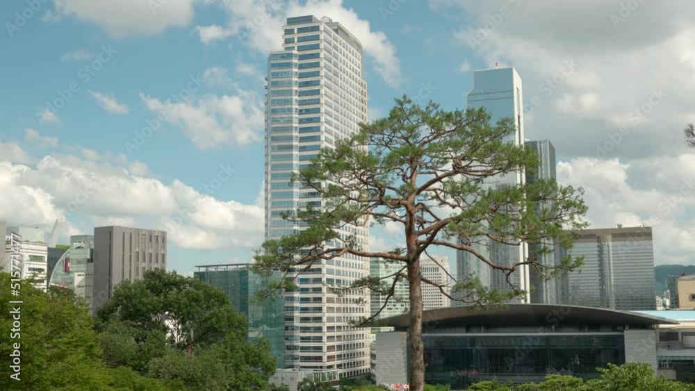 Cloudy time lapse over downtown Seoul Gangnam corporate office ...