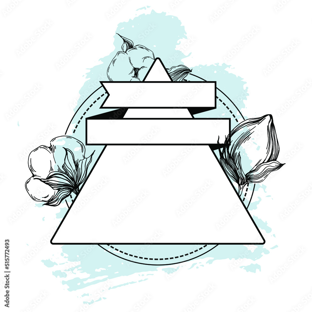 Hand drawn cotton floral logo, frame, border, promo element. Brand ...
