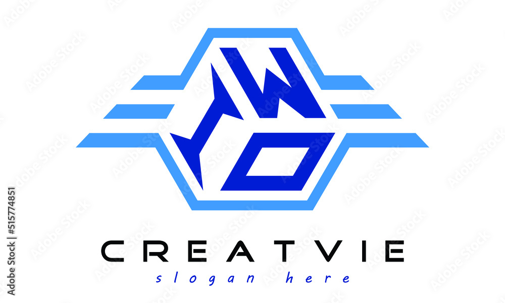 IWO three letter geometrical wings logo design vector template ...