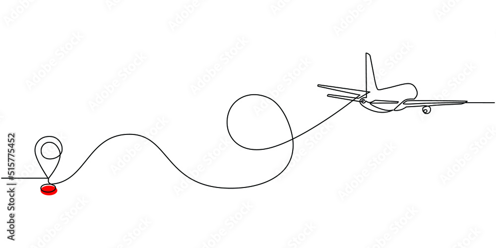Continuous line drawing of aircraft flight routes and airport ...
