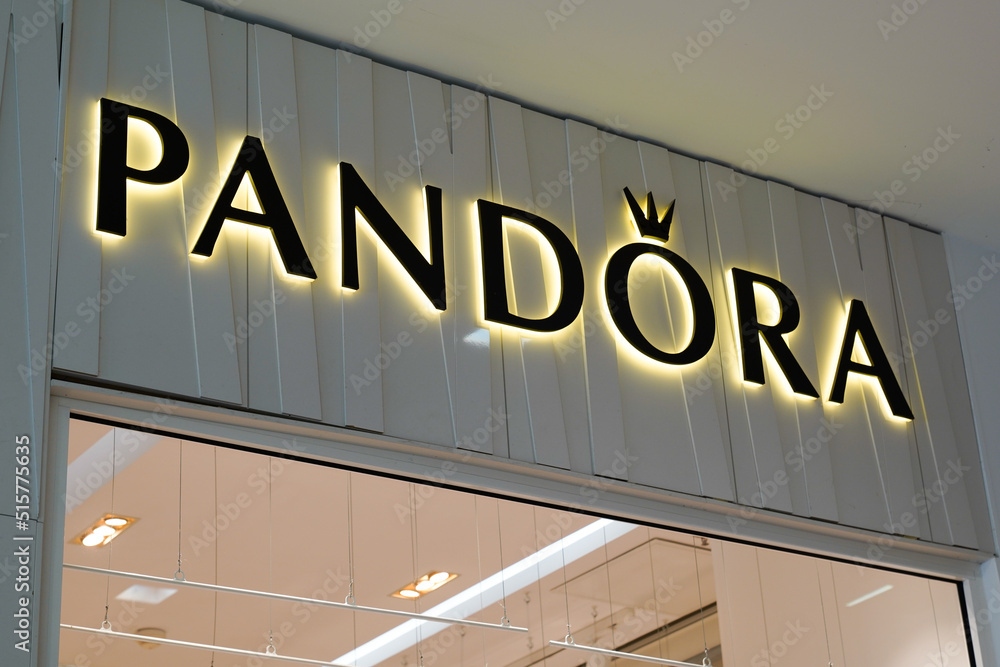 pandora boutique brand logo and sign text on facade entrance fashion ...