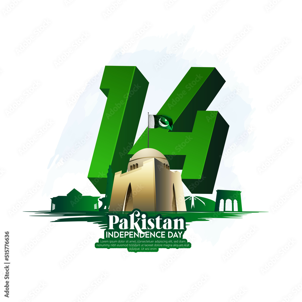 Celebrating Pakistan Independence Day 3D text 14 August, waving flag on ...