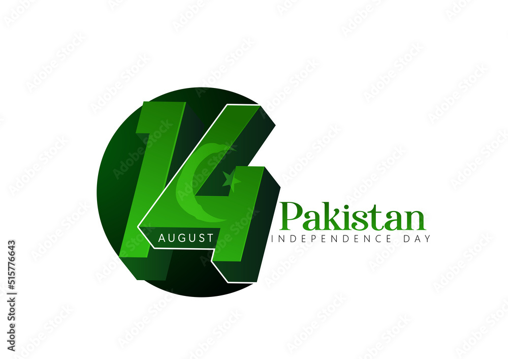 Celebrating Pakistan Independence Day 3D text 14 August, waving flag on ...