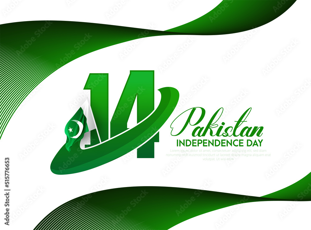 Celebrating Pakistan Independence Day 3D text 14 August, waving flag on ...