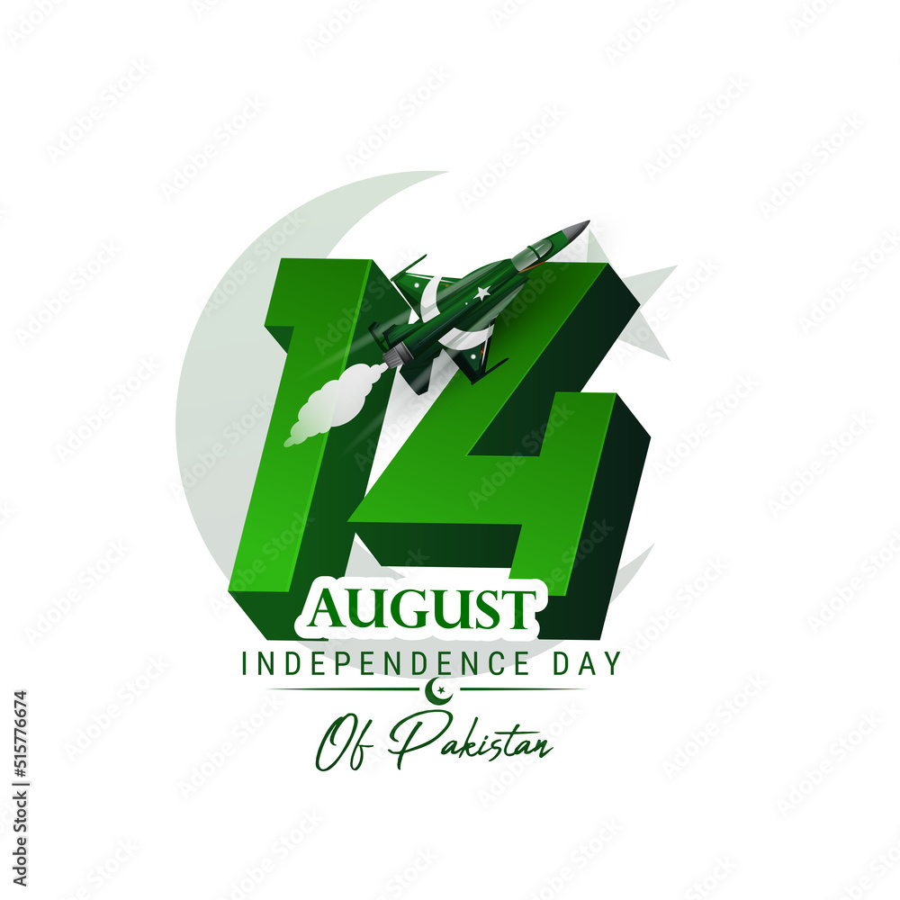 Celebrating Pakistan Independence Day 3D text 14 August, waving flag on ...