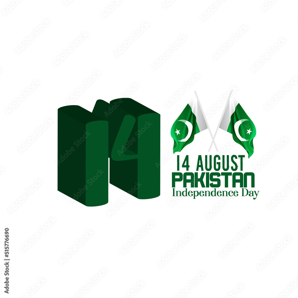 Celebrating Pakistan Independence Day 3D text 14 August, waving flag on ...