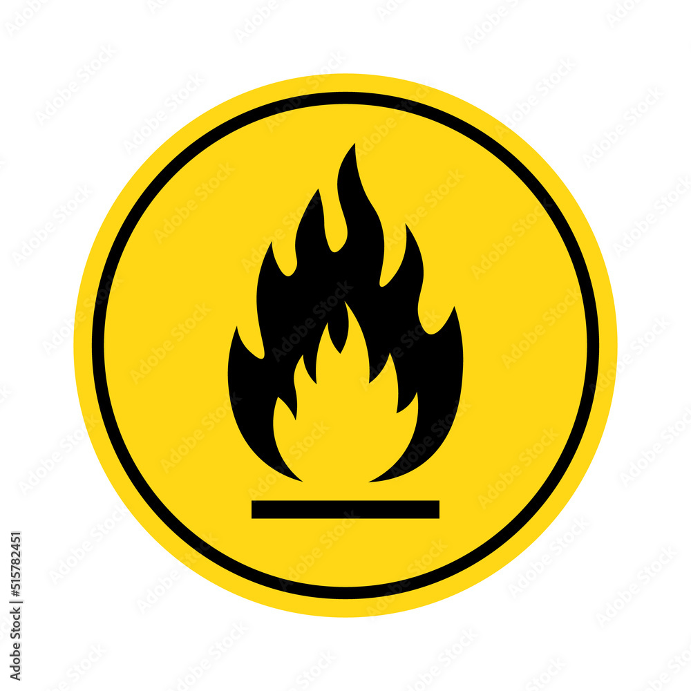 Fire warning icon, flammable sign. Chemical hazard, fire danger ...