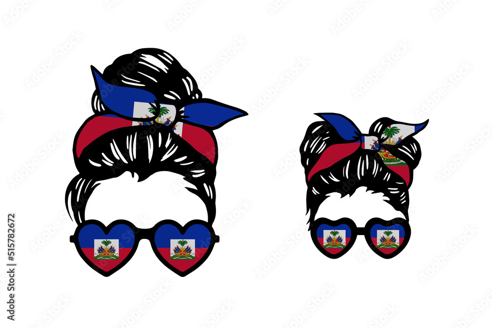 Family clip art in colors of national flag on white background. Haiti ...