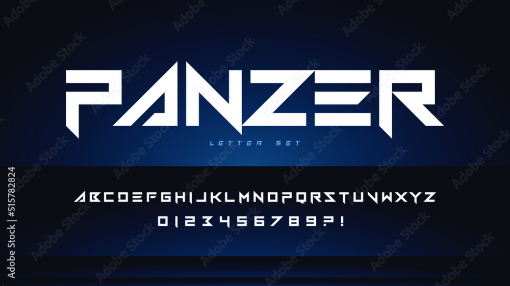PANZER Sports minimal tech font letter set. Luxury vector typeface for ...