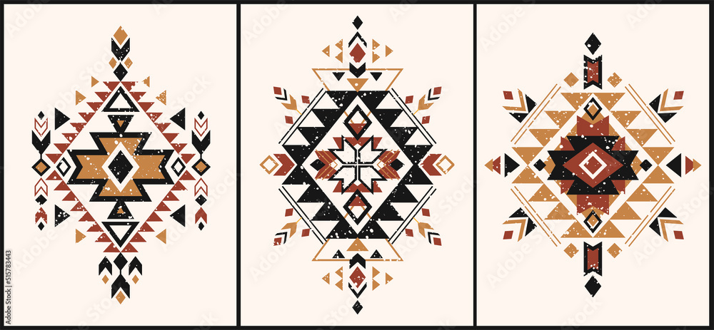 Vector set. Tribal folk aztec geometric pattern element. Colorful art ...