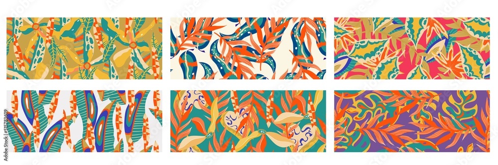 Contemporary aesthetic jungle wall set horizontal seamless pattern ...