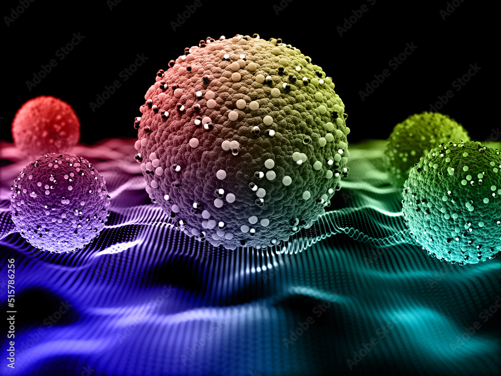 3D abstract medical background with measles virus cells Stock ...