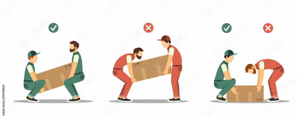lifting technique. workers load heavy boxes safety and body ergonomic ...