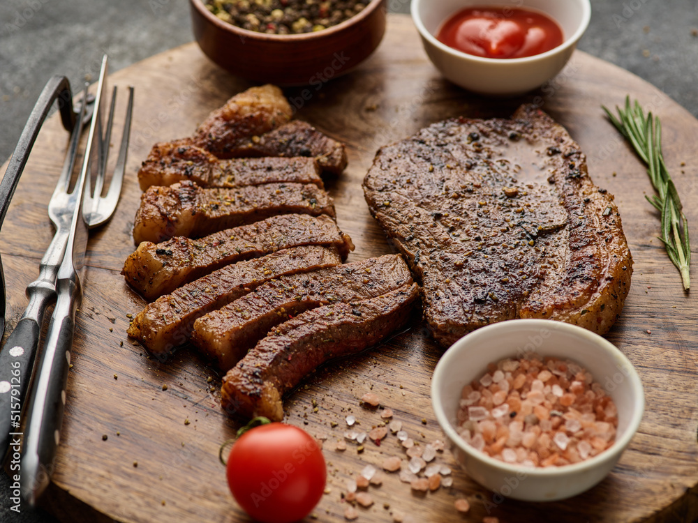 Grilled top sirloin or cup rump beef meat steak on wooden board.Picanha ...