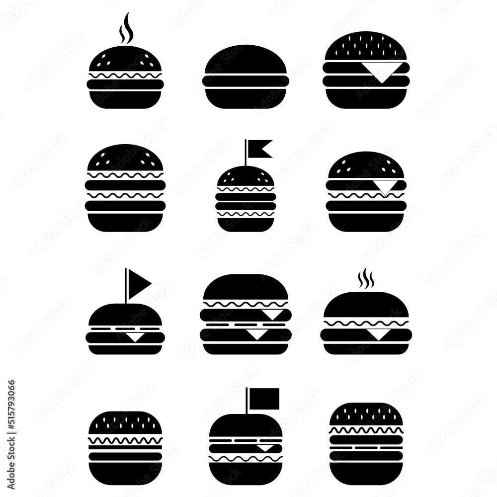 Burger icon set. Fast food sign. Burger template. Street food icon ...