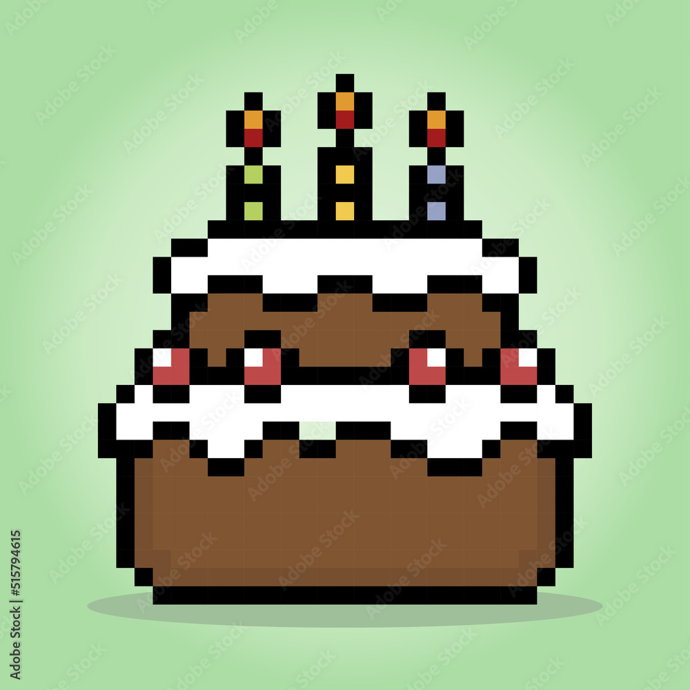 8 bit pixel birthday cake. food item for game assets in vector ...
