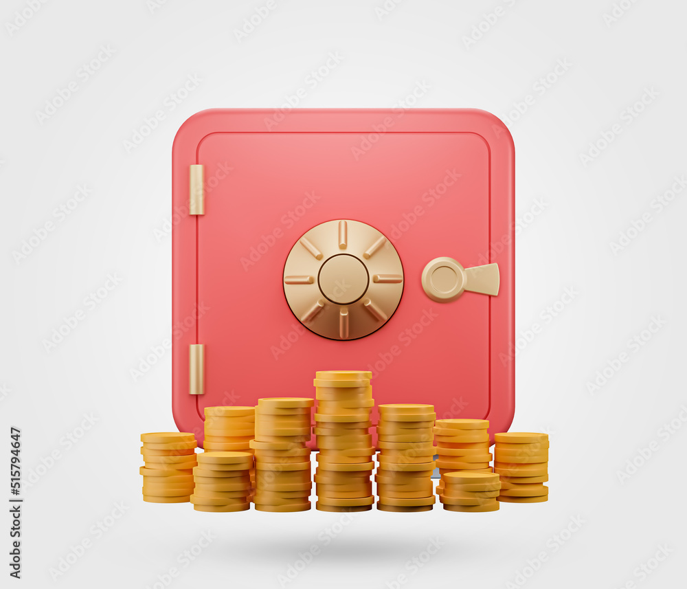 Money locker 3D icon. Money security vault 3D symbol. Cash and coin ...