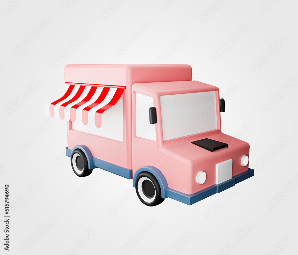 Retro Food delivery van icon. Food delivery truck. Street food van. 3d ...