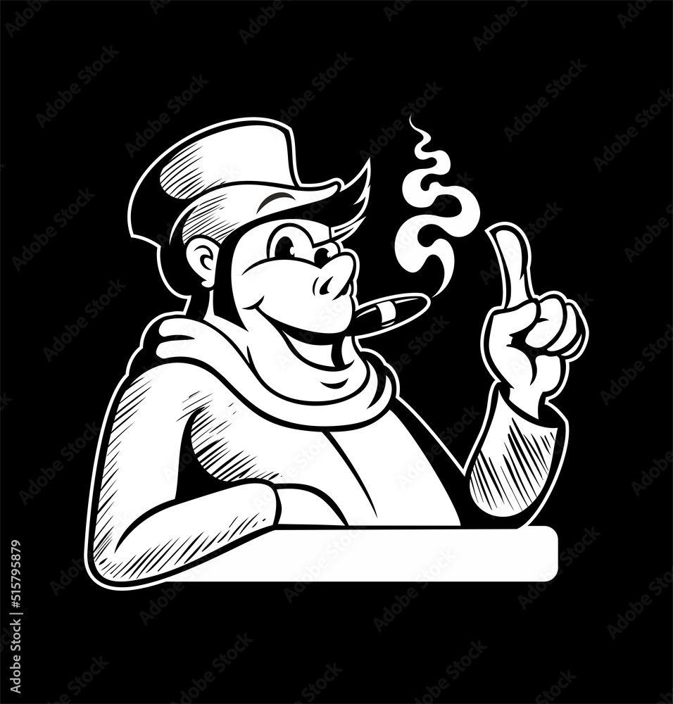 Cartoon style character, man in the cylinder hat, smoking a cigar ...