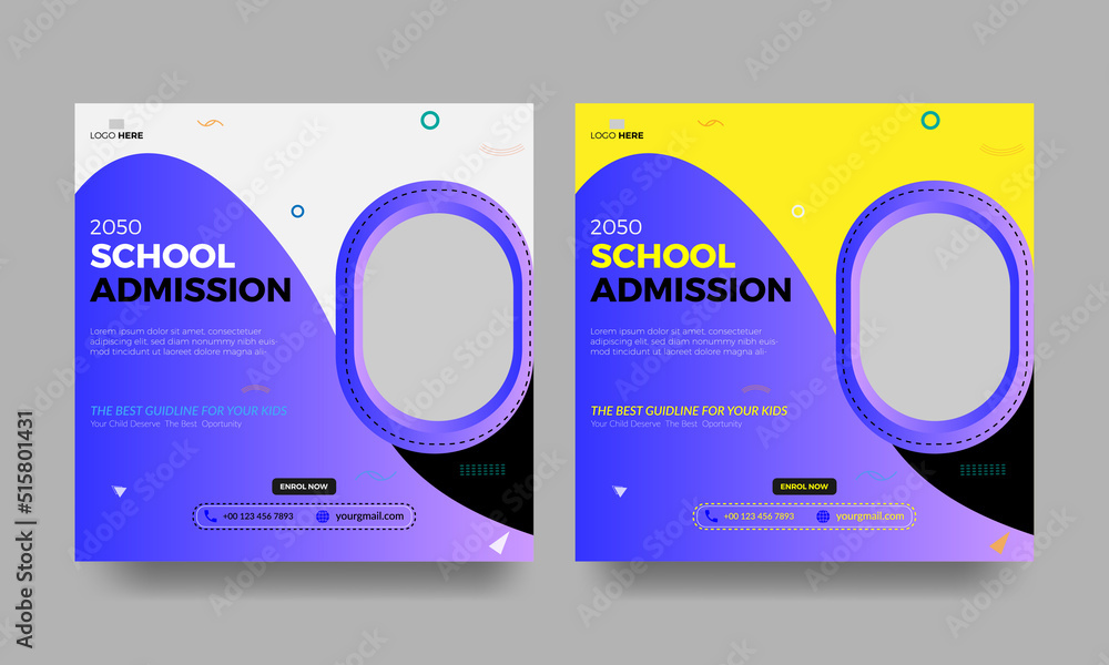 School admission social media post template design, creative school ...