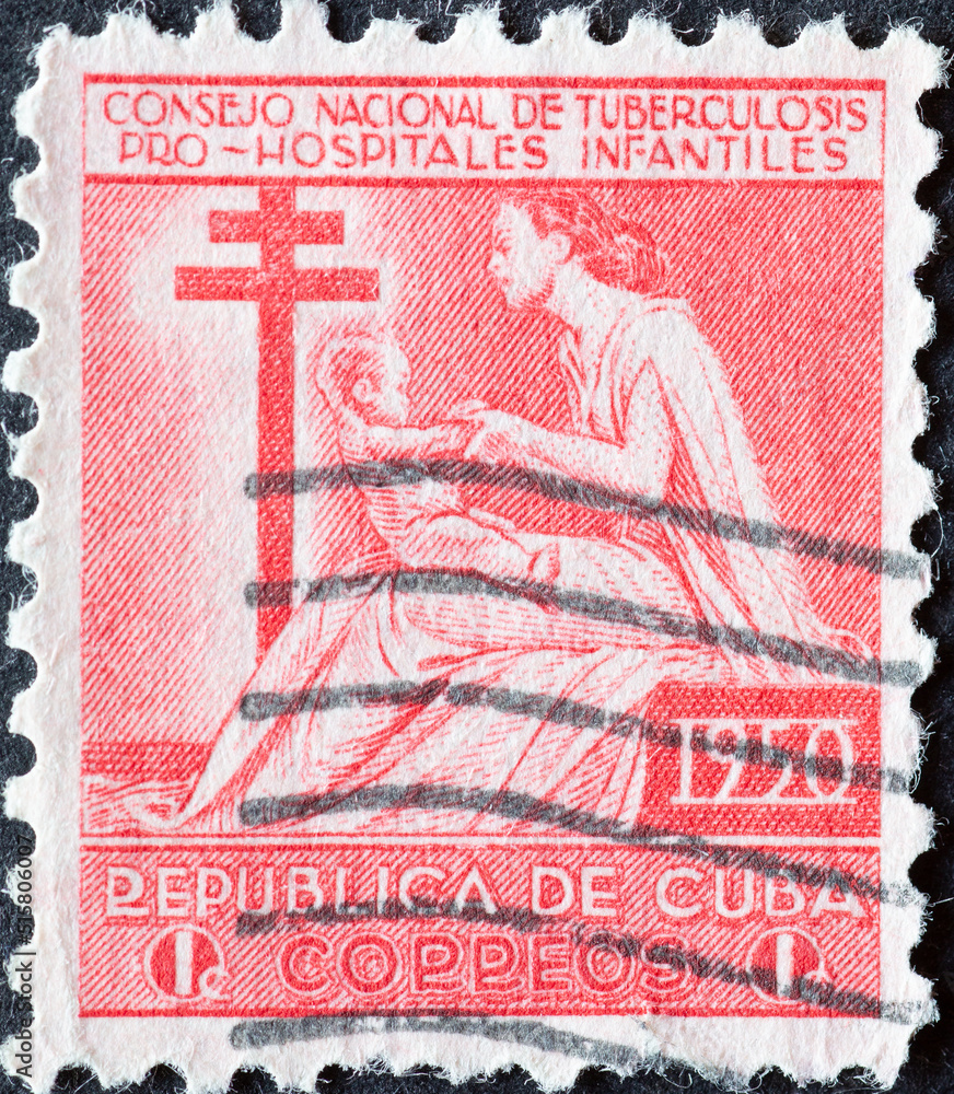 CUBA - CIRCA 1950: a postage stamp from CUBA , showing Mother and Child ...