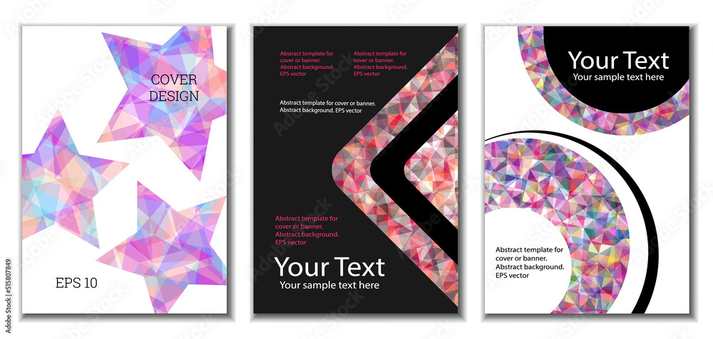 Cover design. Set of 3 covers. Imitation of crumpled paper. Unusual ...