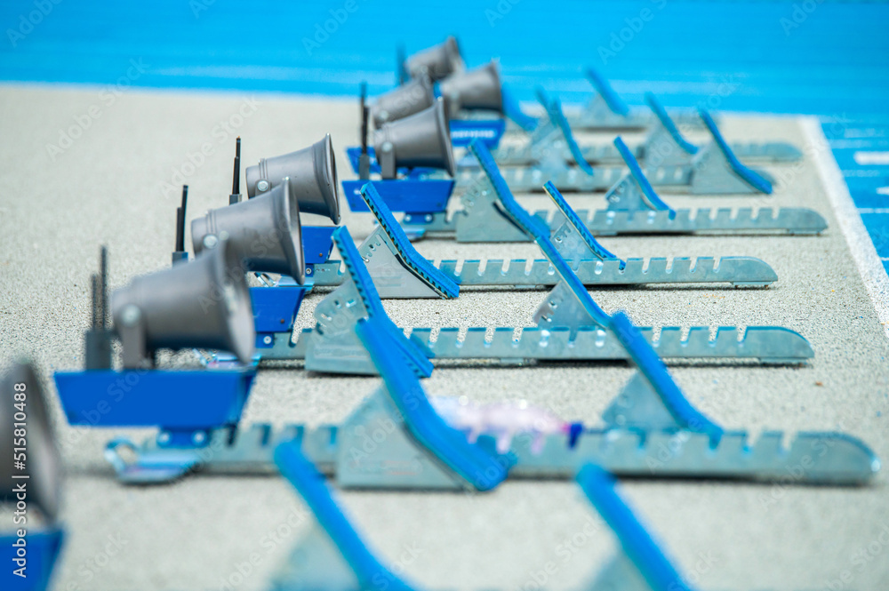 Track and Field race, illustrative photo. Starting blocks and the ...