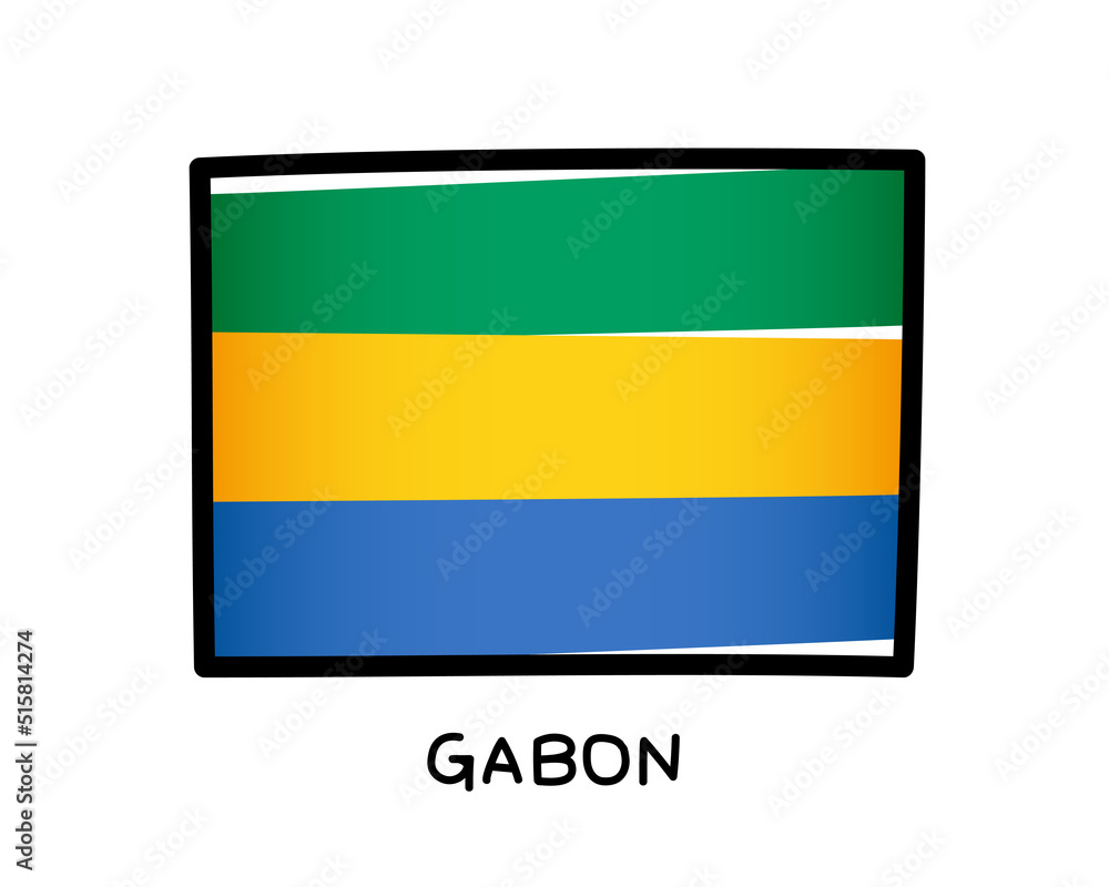 The flag of Gabon. Colorful logo of the Gabonese flag. Green, yellow ...