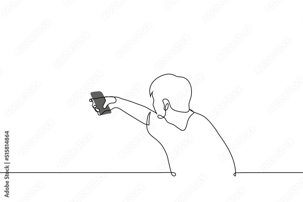 man photographs or takes pictures of himself on the phone - one line ...