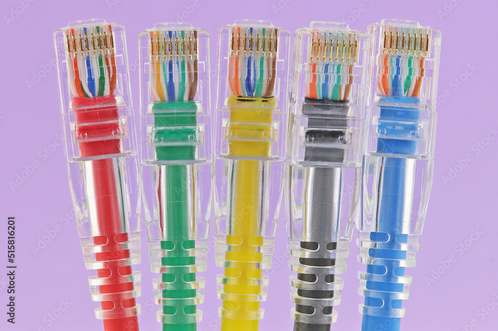 RJ45 connector installed on the wire for Ethernet data transmission ...