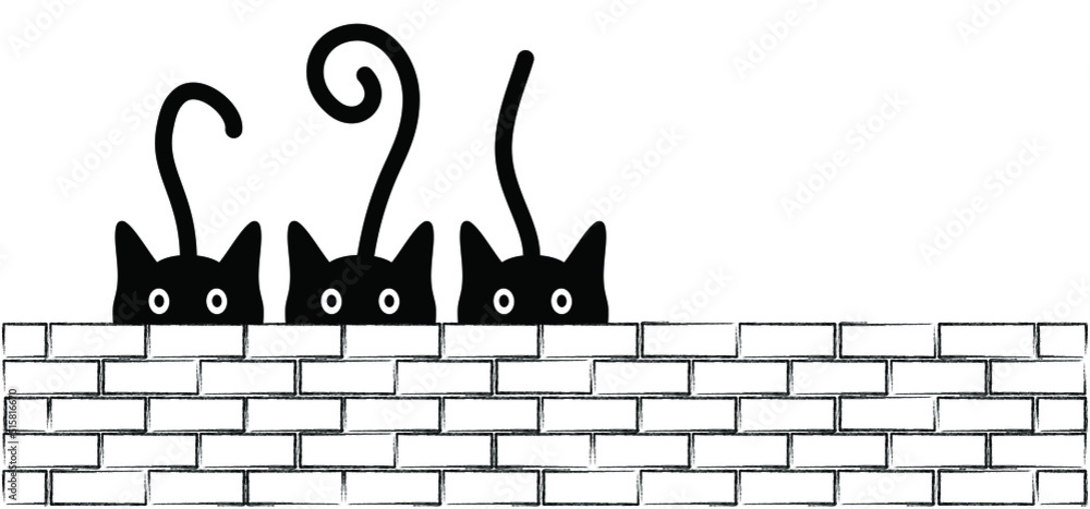 Drawing happy cat line pattern. Kitty silhouette pictogram or symbol on ...