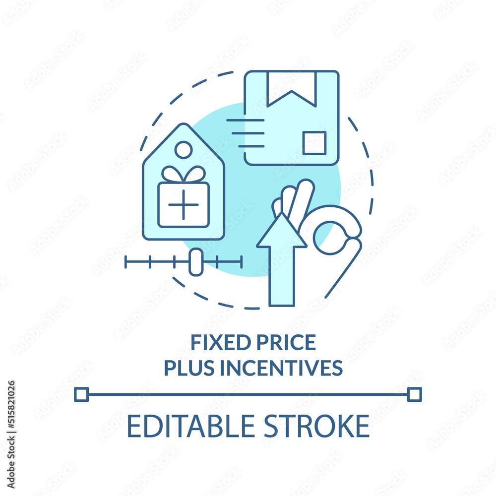 Fixed price plus incentives turquoise concept icon. Common contract ...