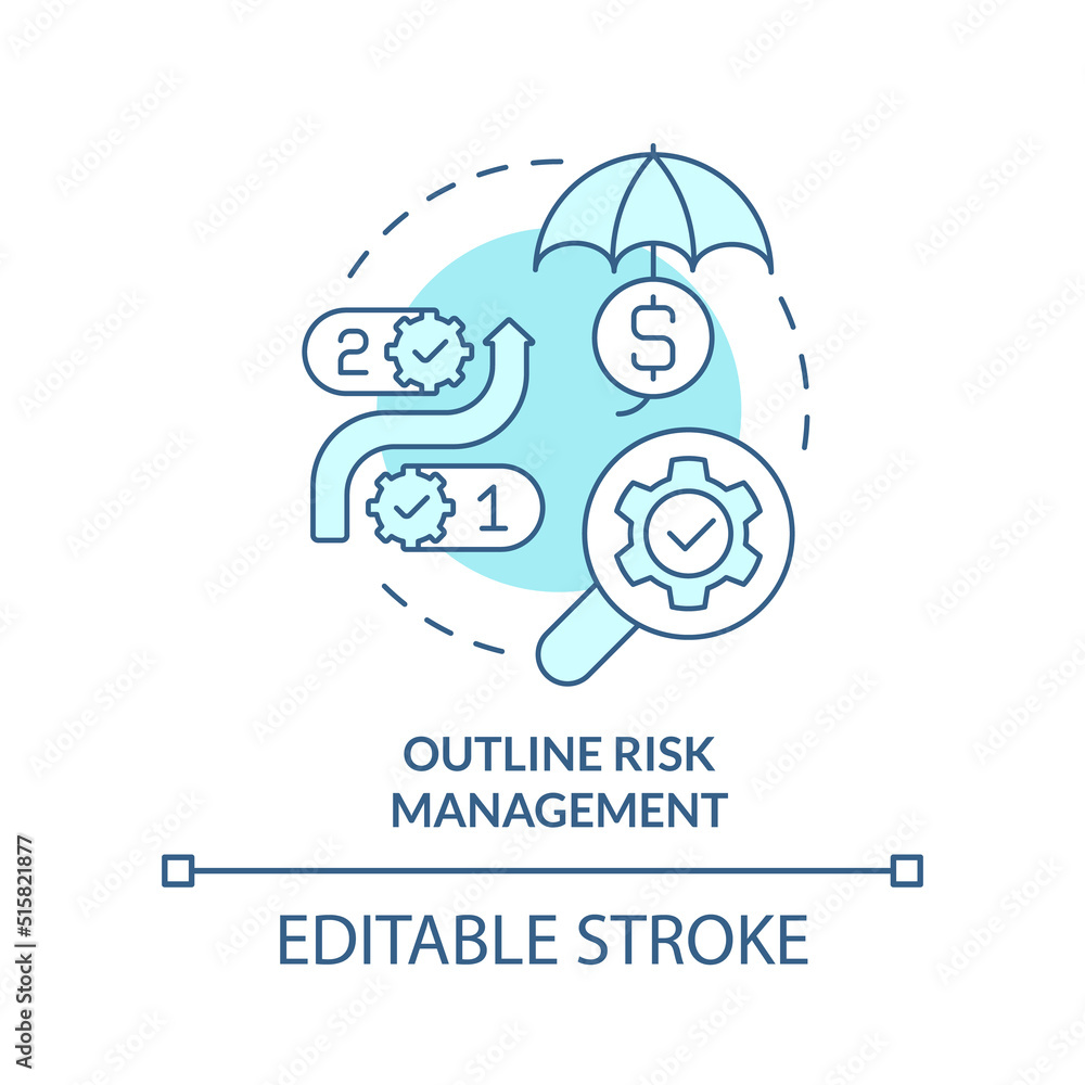 Outline risk management turquoise concept icon. Procurement process ...