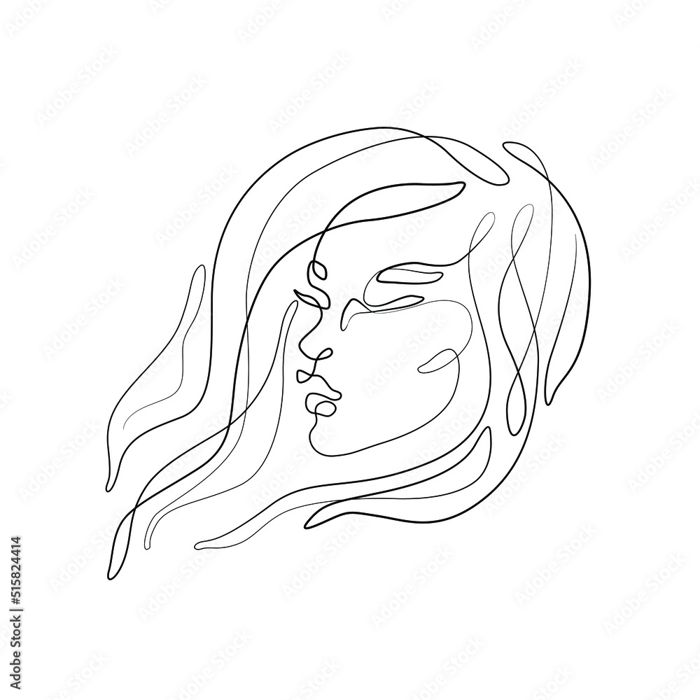 Woman Abstract Portrait Continuous Line Drawing Face Of The Girl Is A