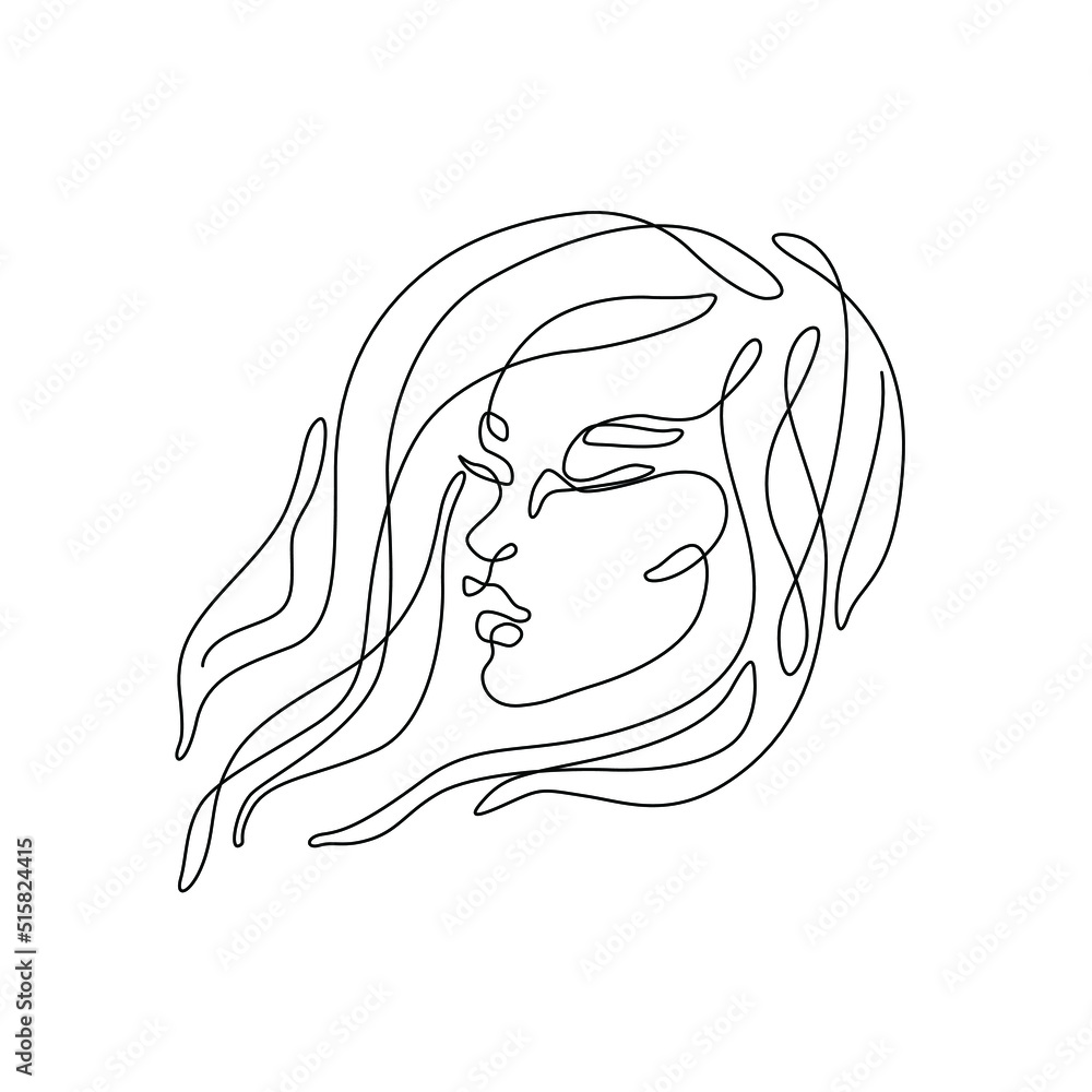 Woman abstract portrait, continuous line drawing, face of the girl is a ...