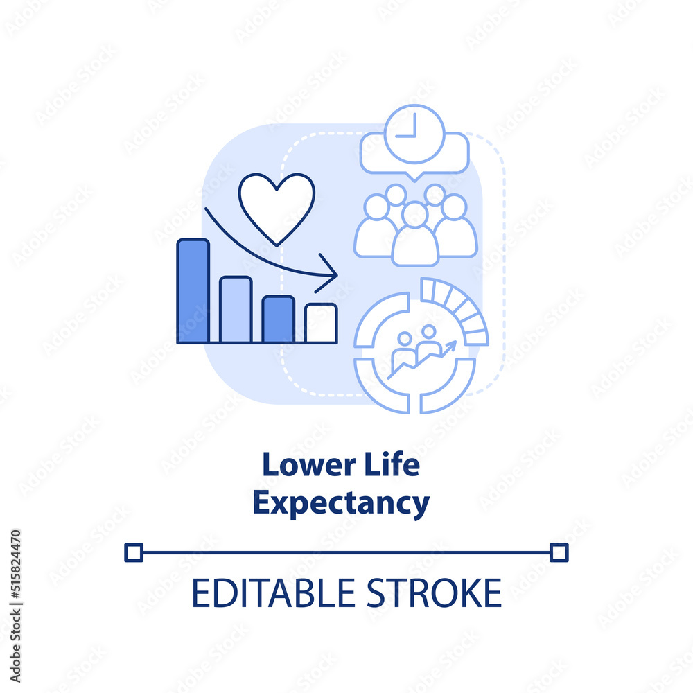 Lower life expectancy light blue concept icon. Effect of global ...