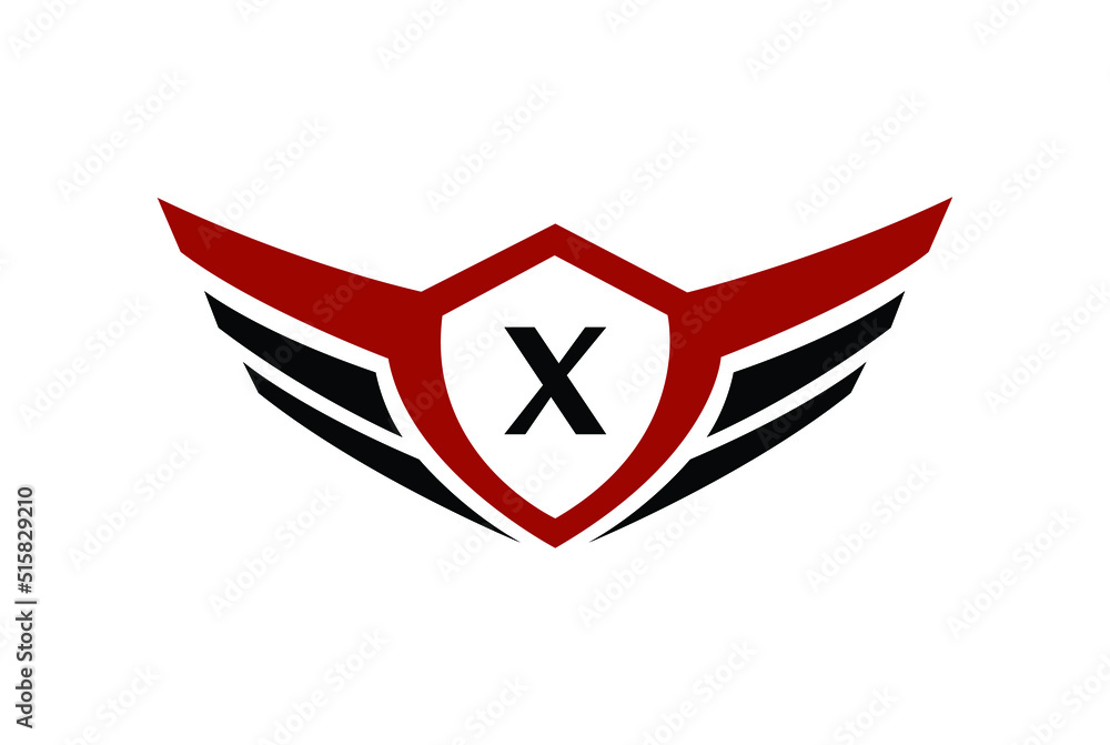 Modern Professional Wings Shield Template Logo Design With Letter X