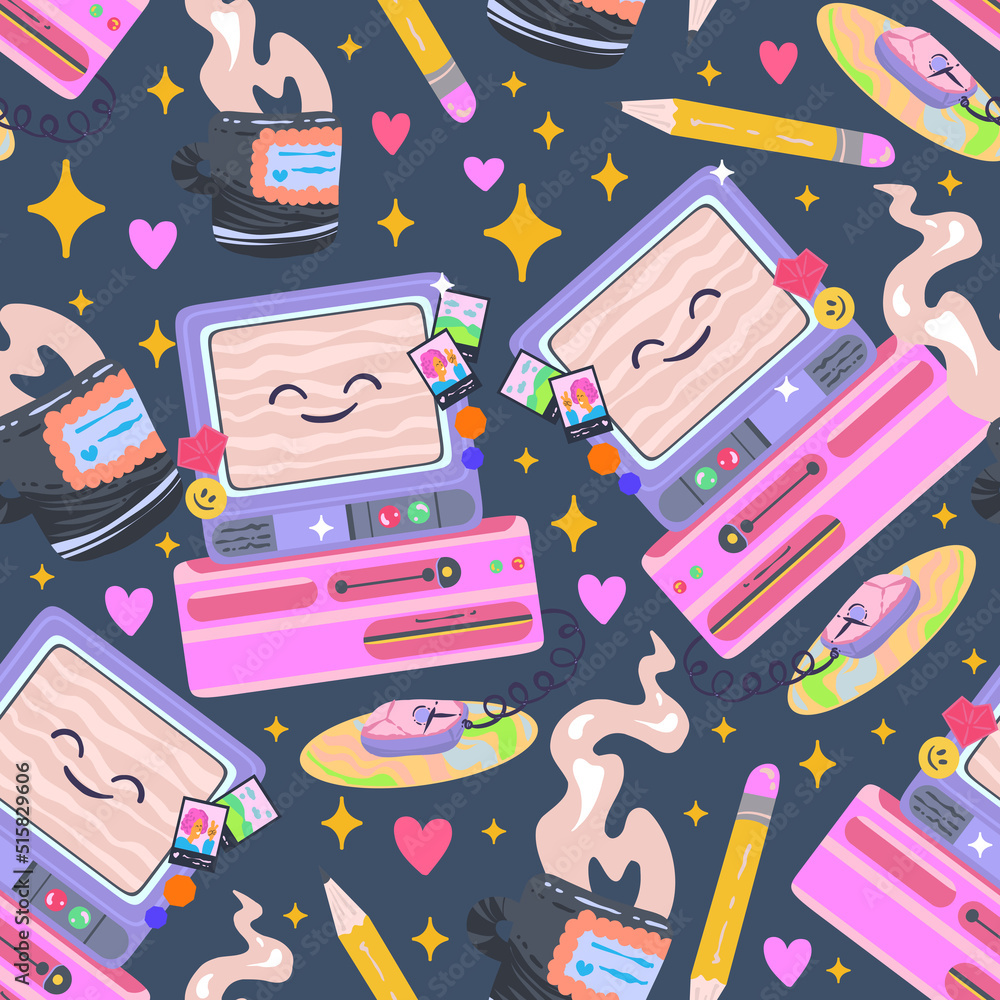 Vector illustration of obsolete processing machine. Retro 1980s -1990s ...