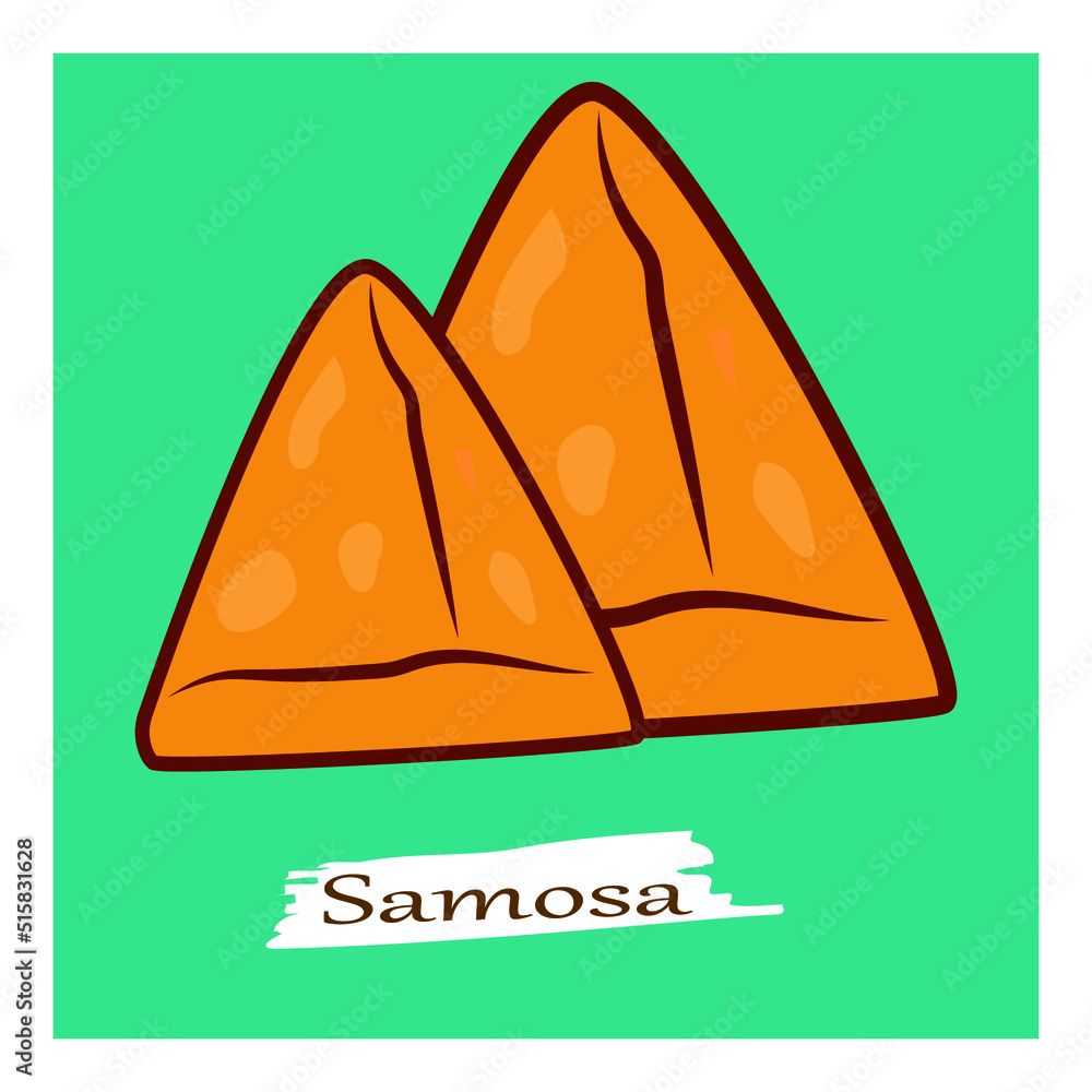 two Samosa.Indian street food. Hand drawn . Samosa is vary famous food ...