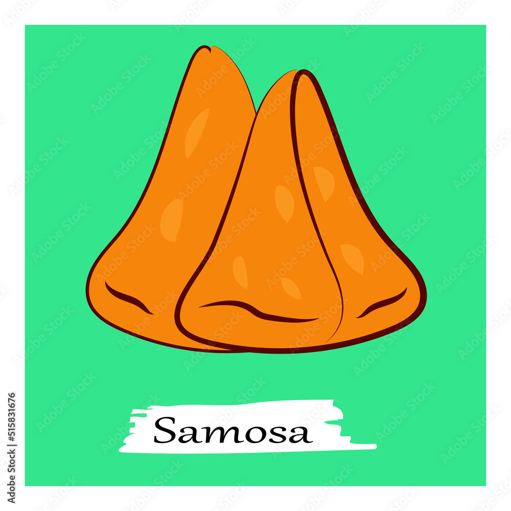 two Samosa.Indian street food. Hand drawn . Samosa is vary famous food ...