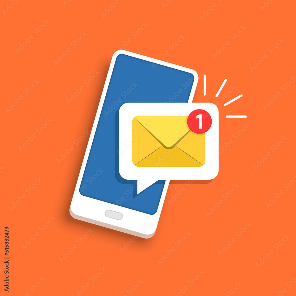 Hand holding smartphone icon in flat style. Incoming message vector ...