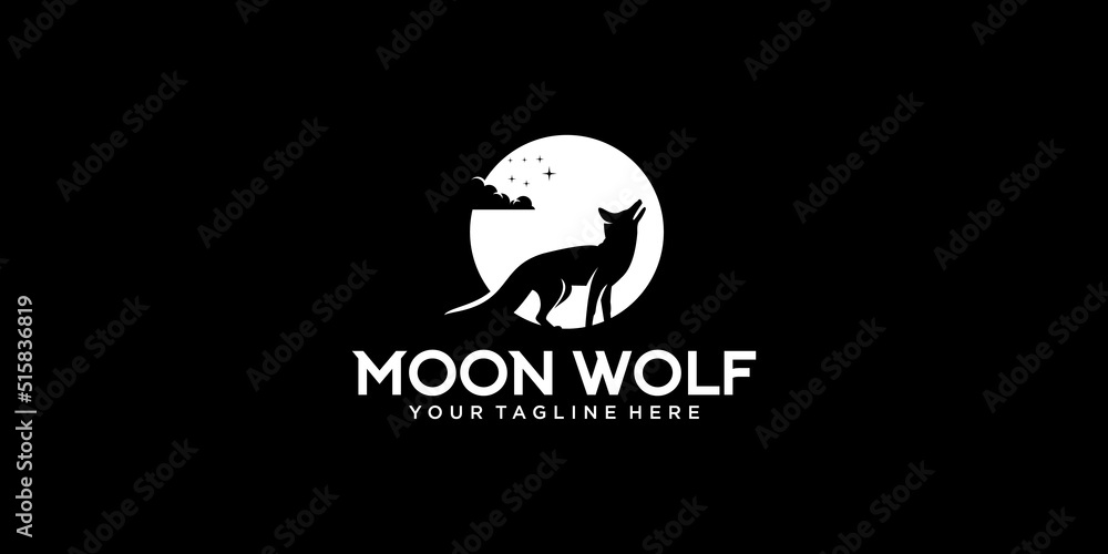 Moon Wolf. Wolf howling under the full moon logo Stock Vector | Adobe Stock