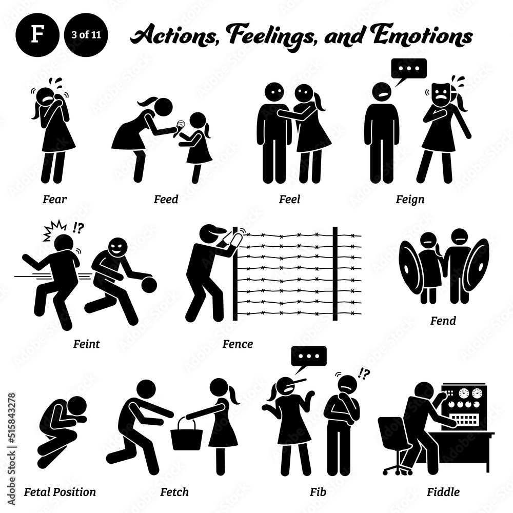 Stick figure human people man action, feelings, and emotions icons ...