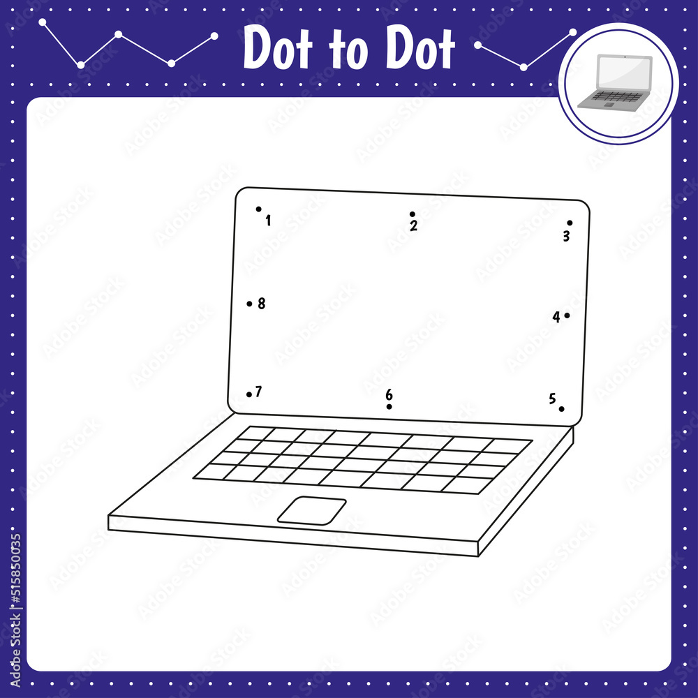 Connect the dots. Laptop. Dot to dot educational game. Coloring book ...