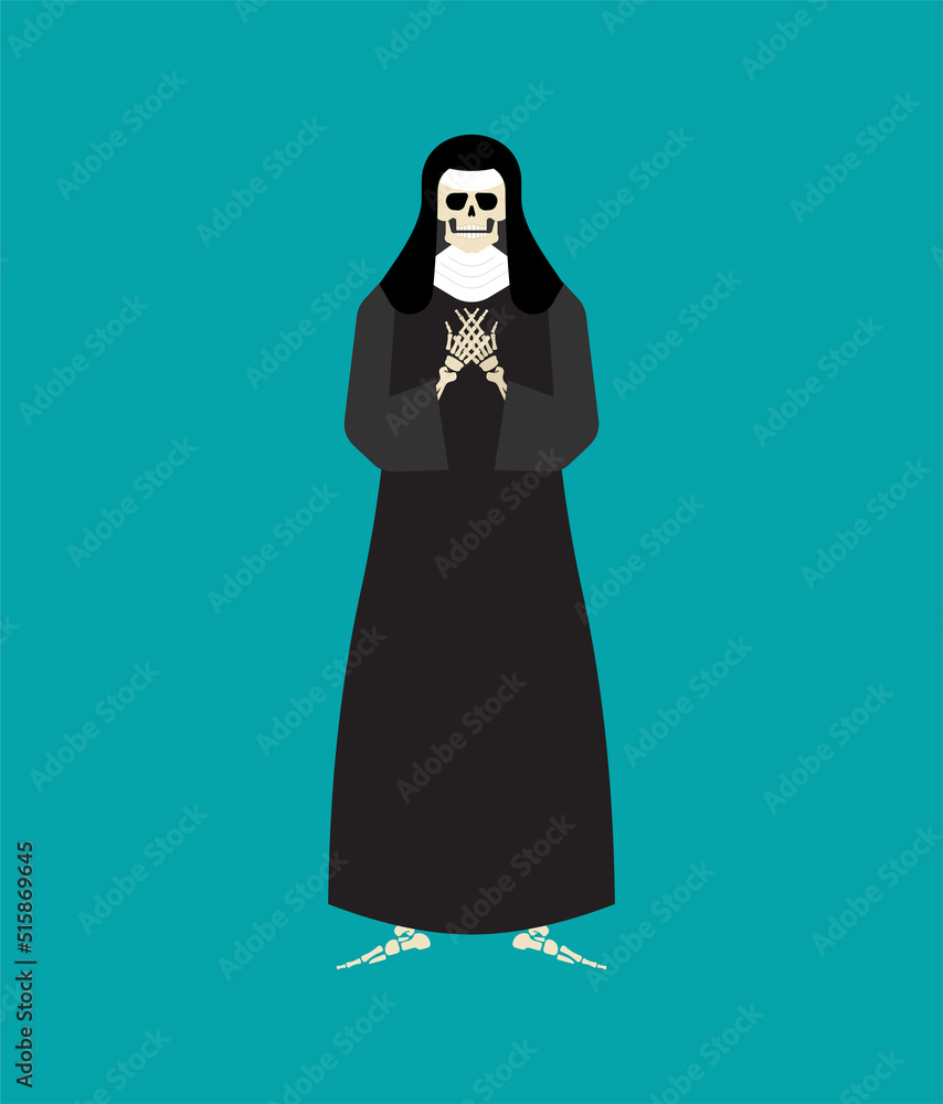 Nun skeleton. Evil holy sister. votaress death Vector illustration ...