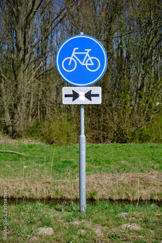 Traffic sign for a two way bicycle lane. In the Netherlands are a lot ...